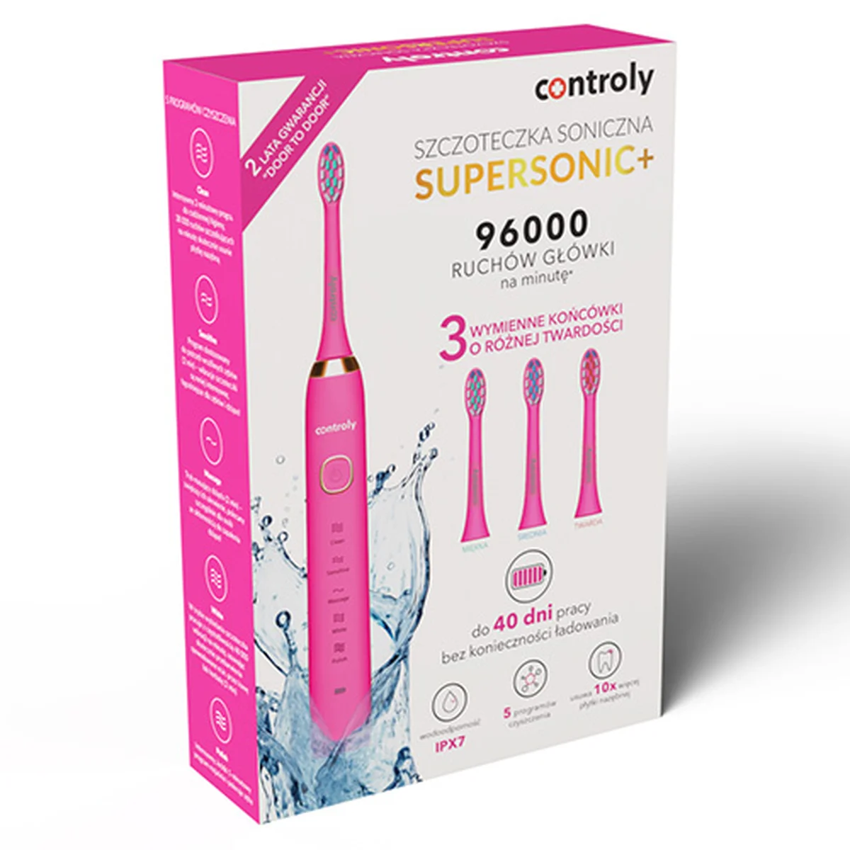 Hydrex SuperSonic Controly Plus, szczoteczka różowa, 1 sztuka - wapteka.pl