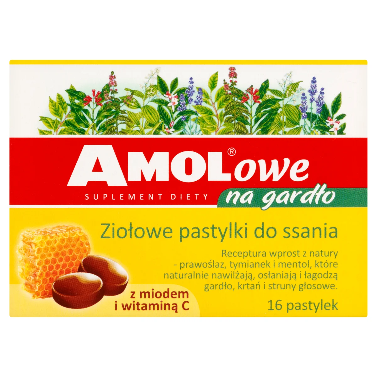 Amolowe na gardło, pastylki do ssania, z miodem i witaminą C, 16 sztuk ...