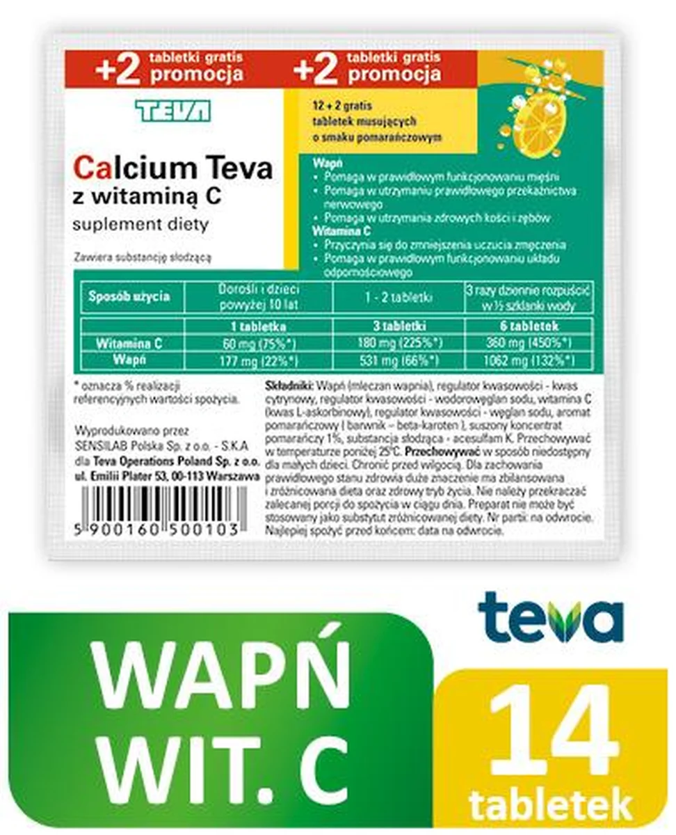 PLIVA Calcium C pomarańczowe -14 tabl. mus. - melisa.pl