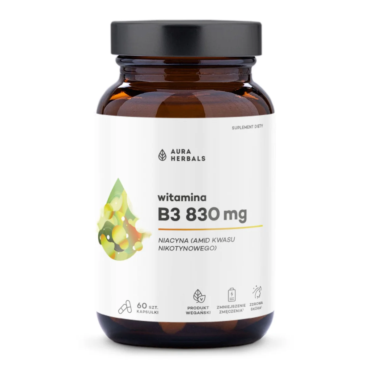 Aura Herbals Witamina B3 830 mg, niacyna, kapsułki, 60 sztuk - melisa.pl
