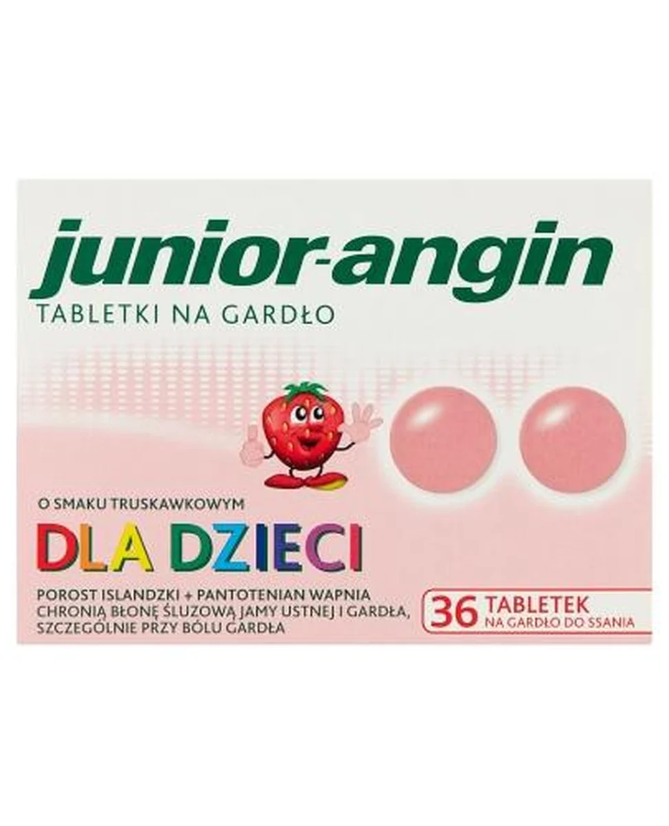 Junior-angin tabletki na gardło dla dzieci o smaku truskawkowym 36 ...