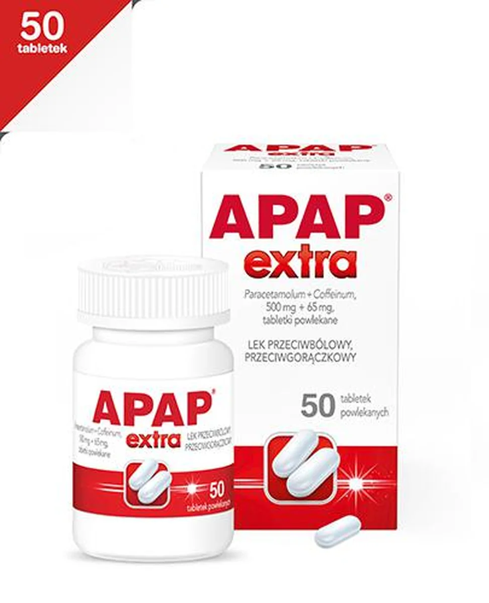 Apap Extra, paracetamol 500 mg + kofeina 65 mg, tabletki, 50 sztuk ...