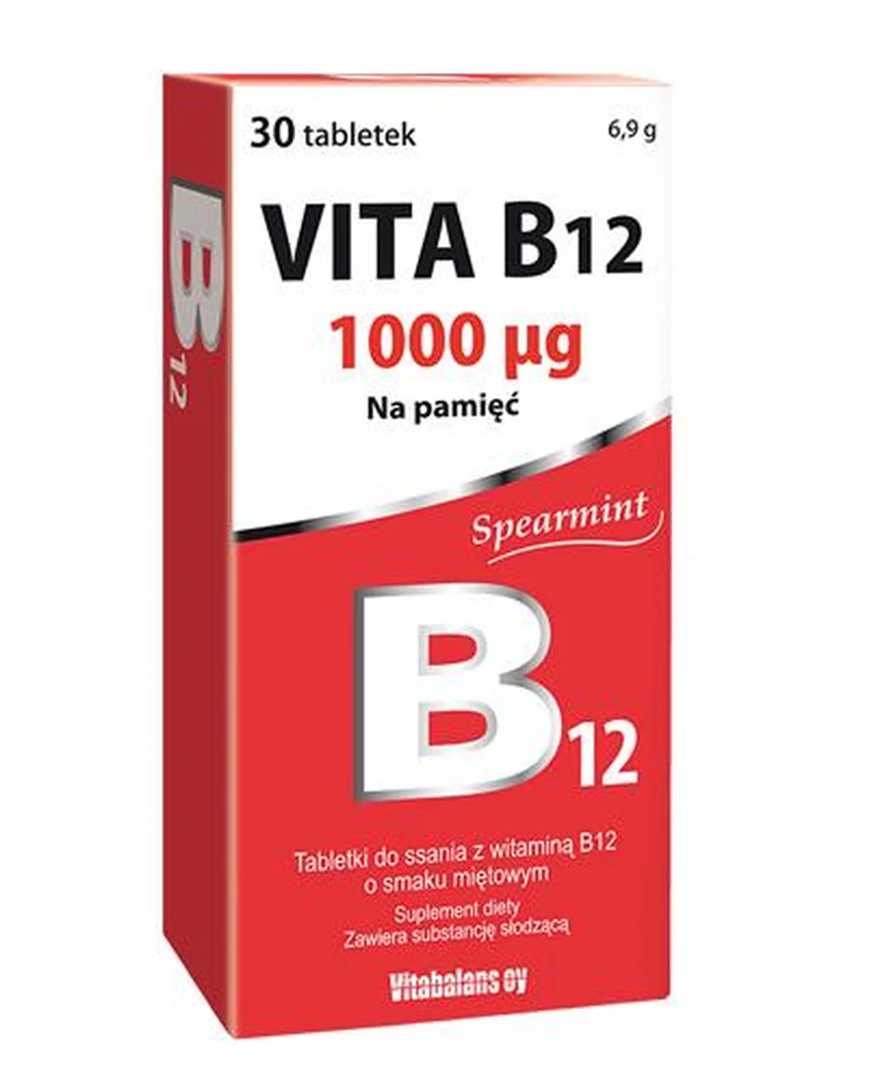VITA B12 1000 mcg Tabletki do ssania o smaku miętowym - 30 tabl ...
