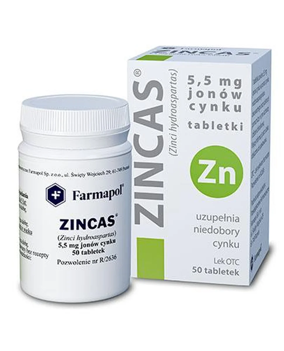 Zincas 5,5 mg jonów cynku (31 mg cynku) 50 tabletek - wapteka.pl